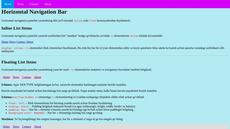 Horizontal Navigation Bar