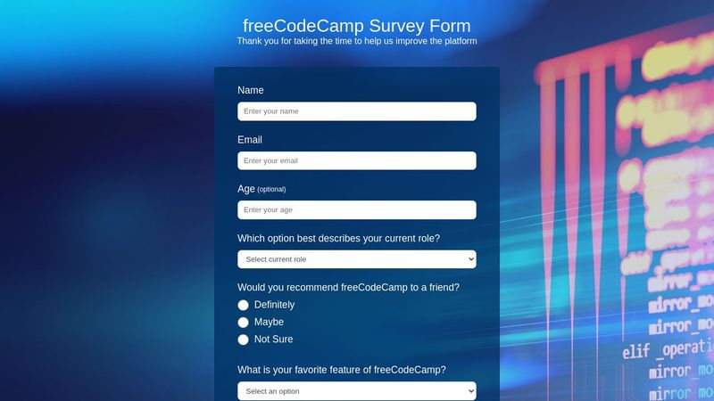 Survey Form (FreeCodeCamp - Responsive Web Design