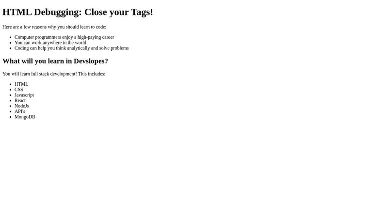 HTML Debugging Exercise 1