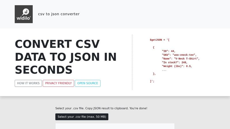CSV to JSON Converter (widilo®csv2json)