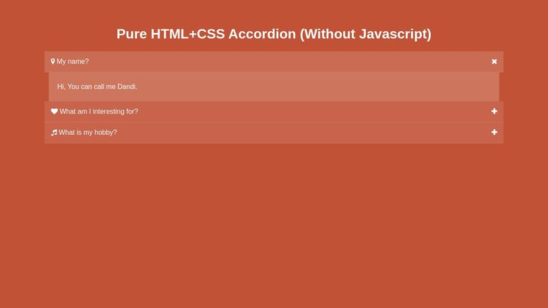 Pure HTML+CSS Accordion (Without Javascript)