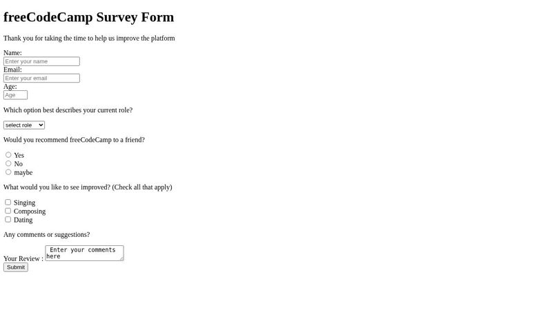 Responsive Web Design Projects - Build a Survey Form