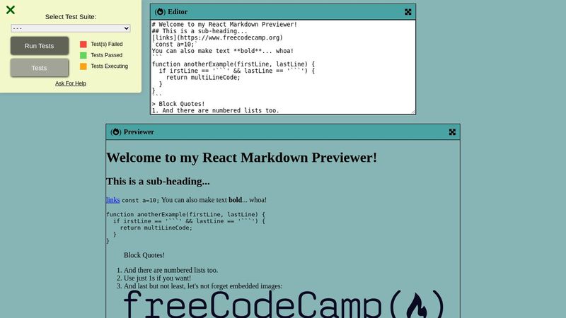 Freecodecamp - Front End Projects - Markdown Previewer- React+jQuery