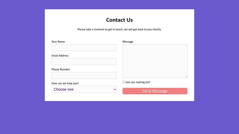 Html Contact Form Codepen