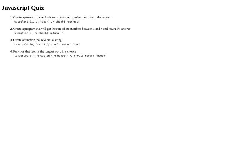 JS Practice Functions:Quiz