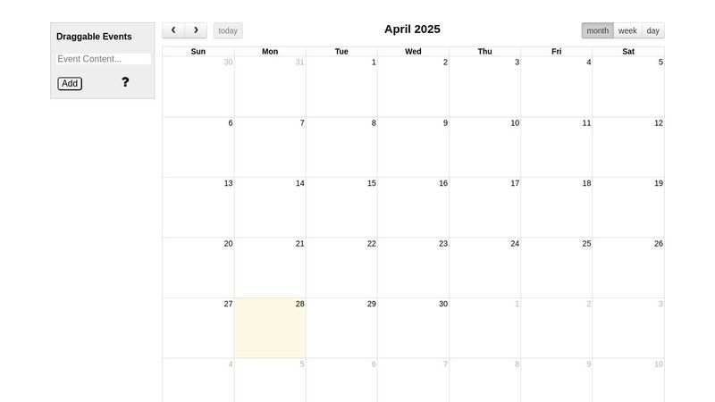 FullCalendar External Dragging Demo - Editable Event Generator