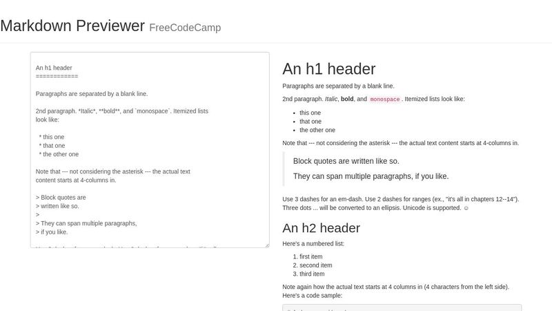 FreeCodeCamp: Markdown Previewer