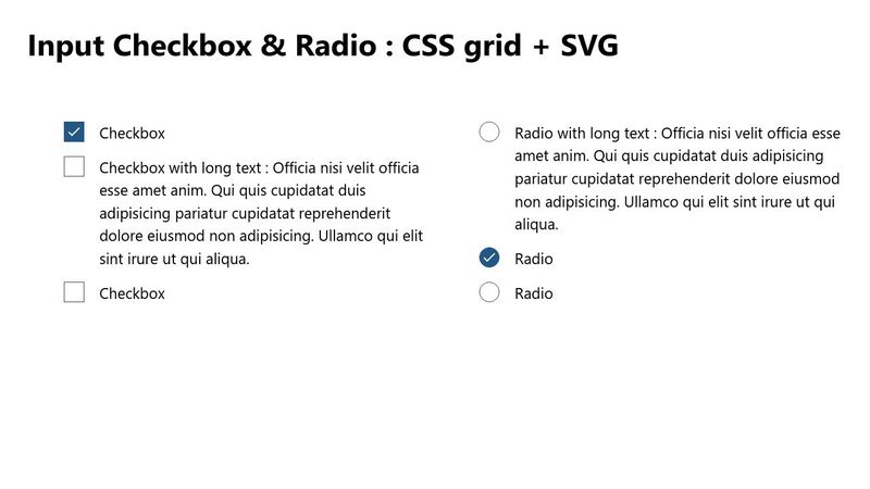 Input Checkbox & Radio : CSS grid + SVG