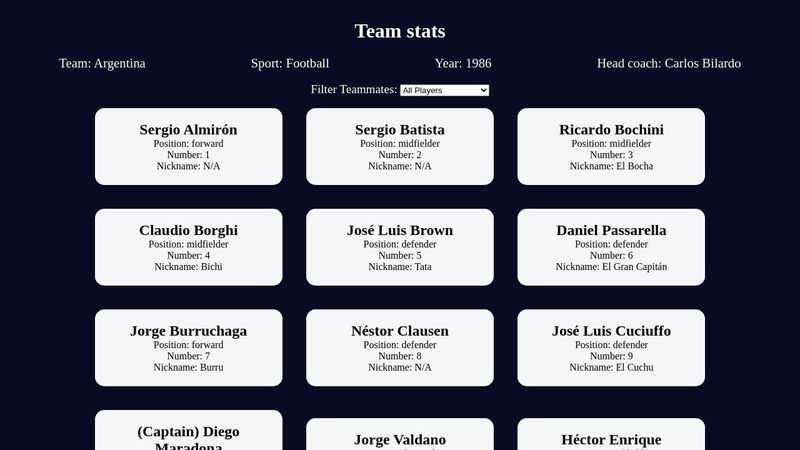 JavaScript: Football Team Cards