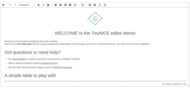 TinyMCE Basic Example