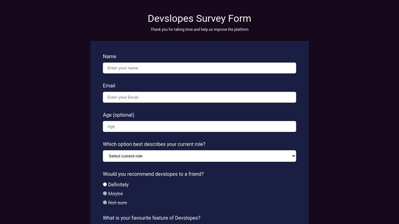 Devslopes Survey Form styled