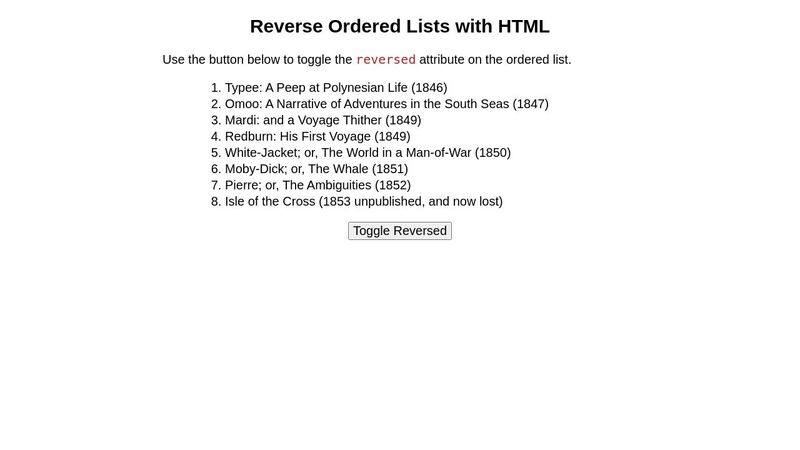 Reverse Ordered Lists with HTML