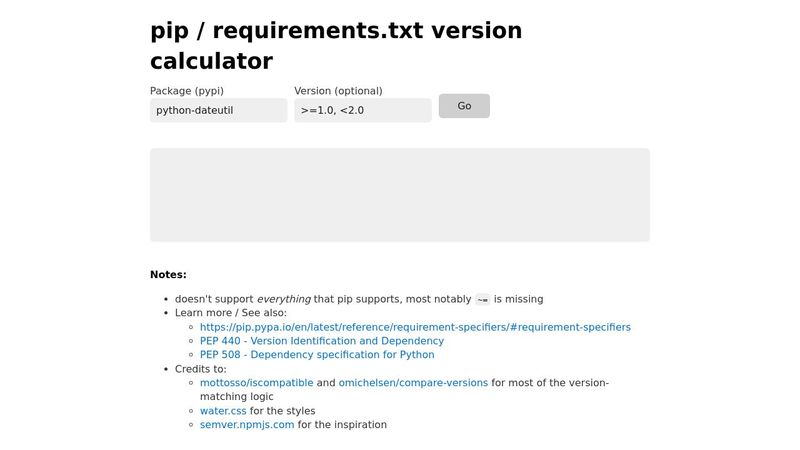 pip / requirements.txt version calculator