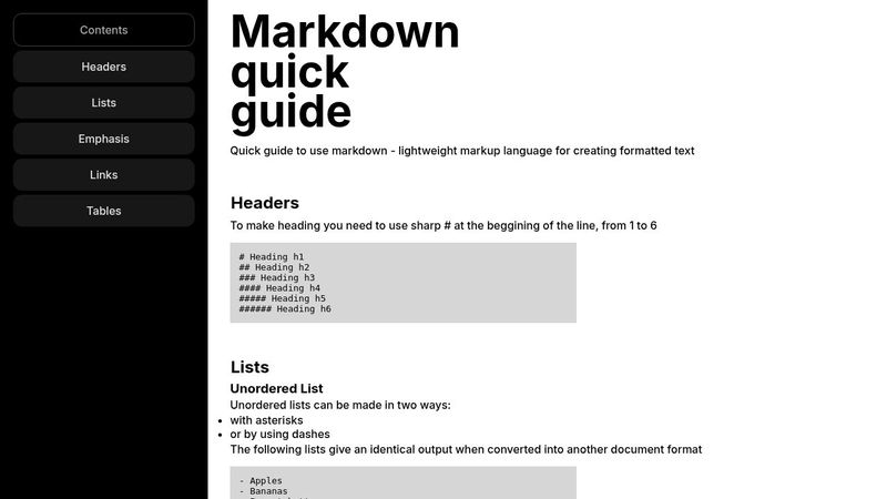 Markdown quick documentation