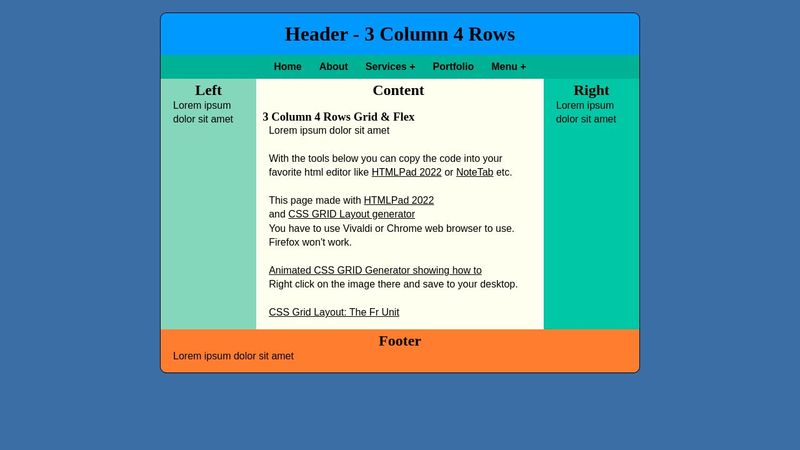 3 columns 4 rows - Flex & Grid