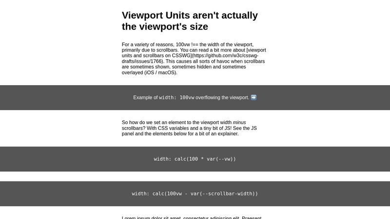 CSS Vars for viewport width minus scrollbar