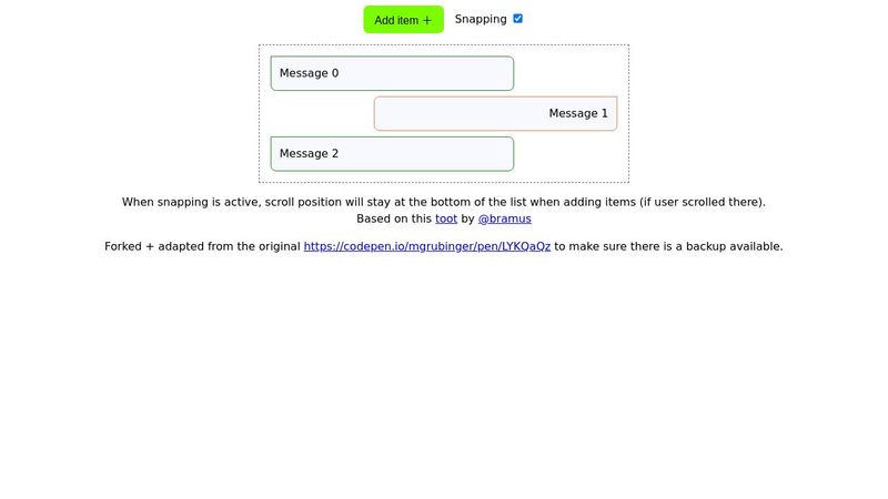 Stay at Bottom of Appending List using CSS Scroll Snapping (:last-child version)