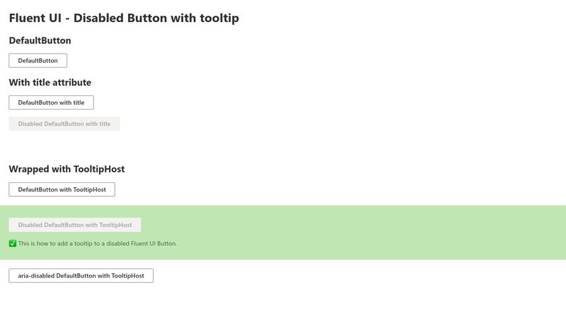Fluent UI - Disabled Button with Tooltip
