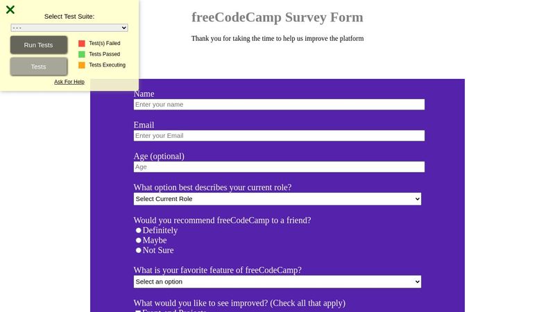 2.0 Responsive Web Design Projects - Build a Survey Form