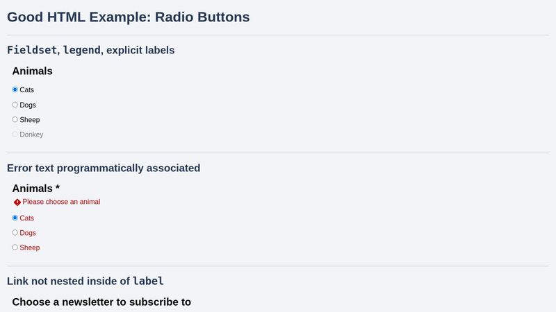 Good HTML Example : Radio Buttons