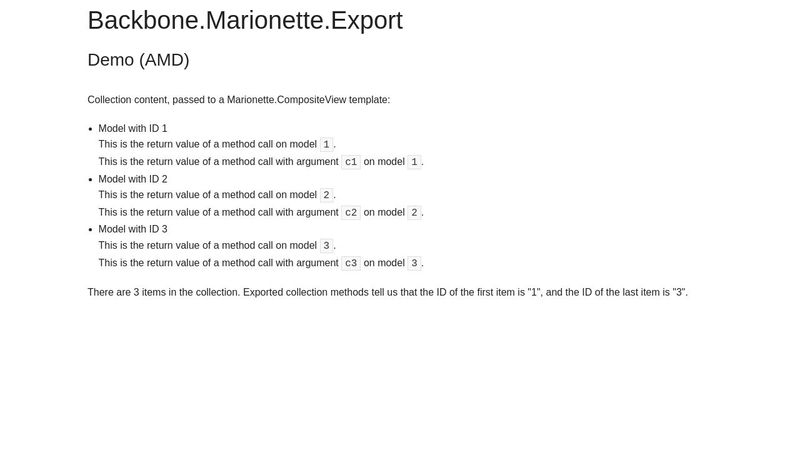 Backbone.Marionette.Export, demo (AMD)