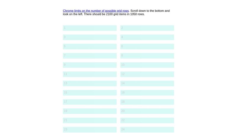 Chrome CSS Grid 1000 Rows Limit Bug Chrome CSS Grid 1000 Rows Limit Bug