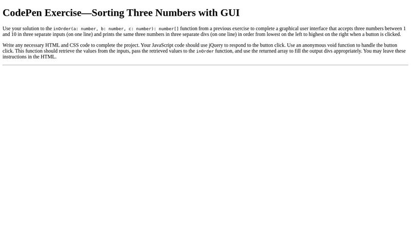 CodePen Exercise--Sorting Three Numbers with GUI