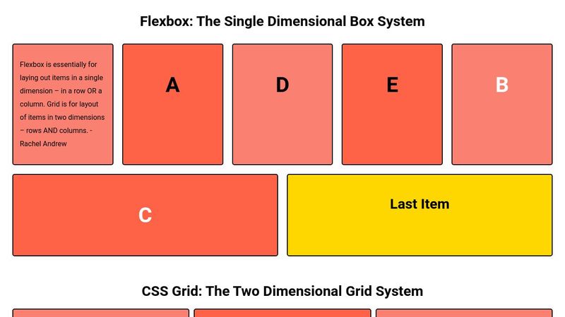 Boxes layout Demo 1: CSS Grid vs. Flexbox