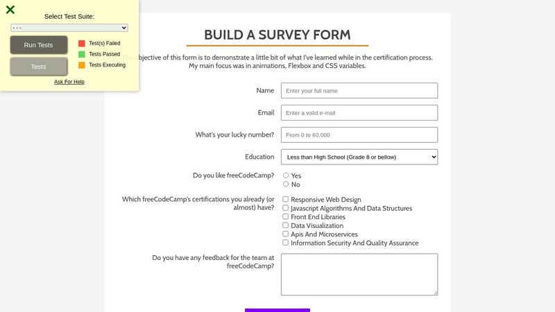 freeCodeCamp - Responsive Web Design Projects - Build a Survey Form