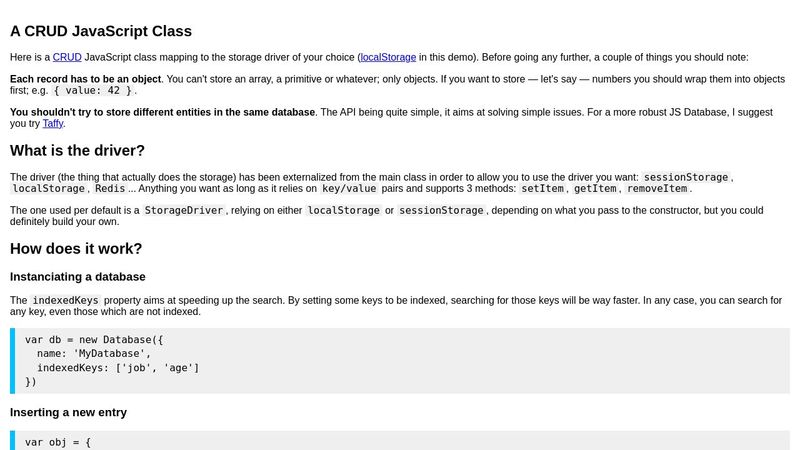 CRUD JavaScript class