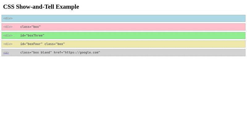 Show-and-tell CSS example