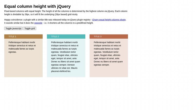 Equal column height with jQuery