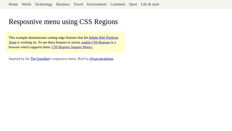 Responsive menu with CSS Regions