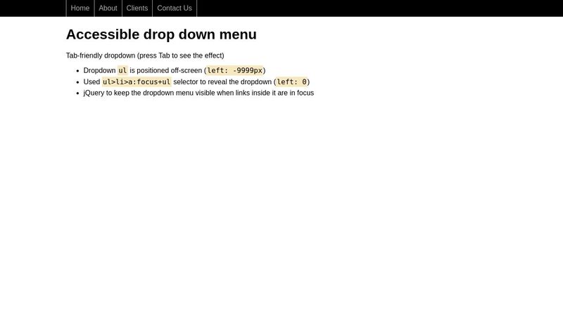 Accessible drop down menu