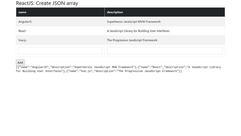 ReactJS: JSON array editor (Experimental)