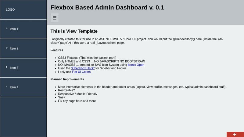Flexbox Admin Dashboard without JavaScript - First Version