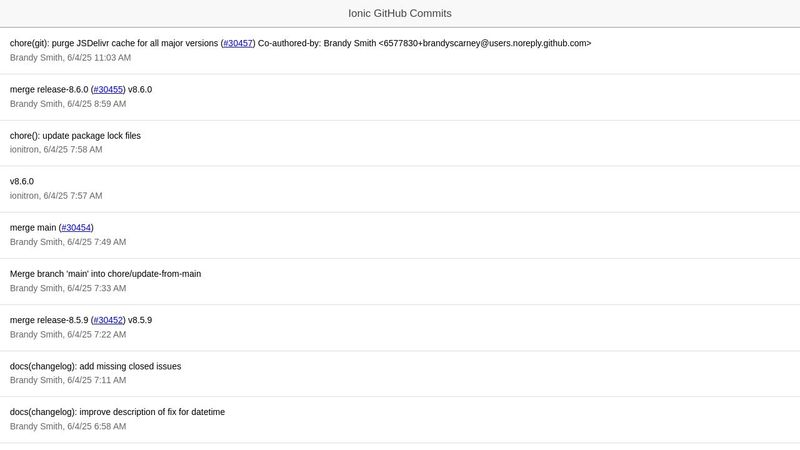 Ionic Infinite Scroll showing Github Commits