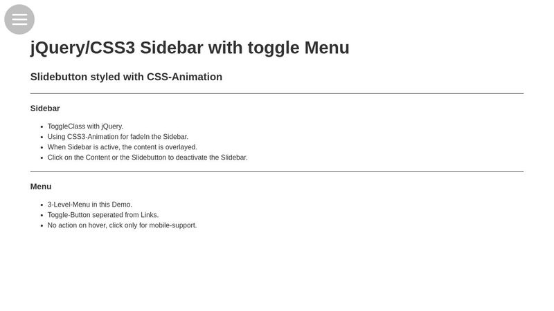 Sidebar Slideout with Navigation/Menu | CSS3