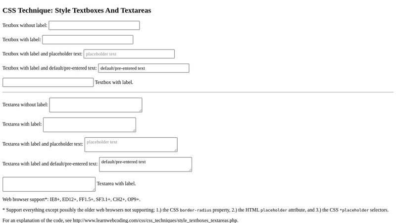 CSS Technique: Style Textboxes And Textareas