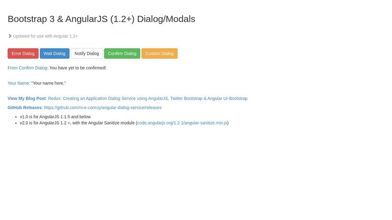 AngularJS (1.2+) BootStrap 3 Modal Dialogs