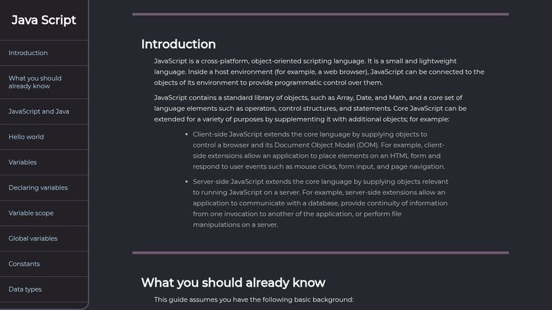 JavaScript Documentation Page