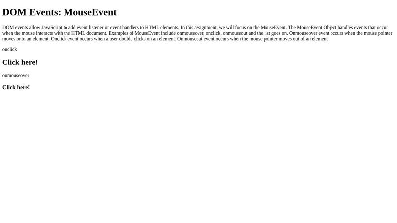 Assignment 1 (JS) - Question 2: DOM Events