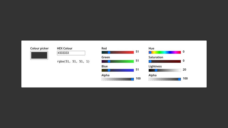 HEX, RGBA, HSLA colour picker using jQuery.Color()