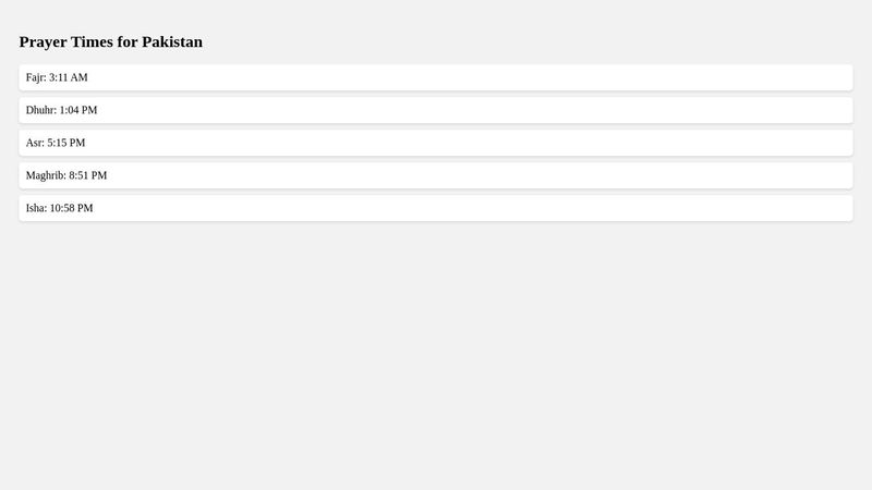 islamic prayer time javaScript