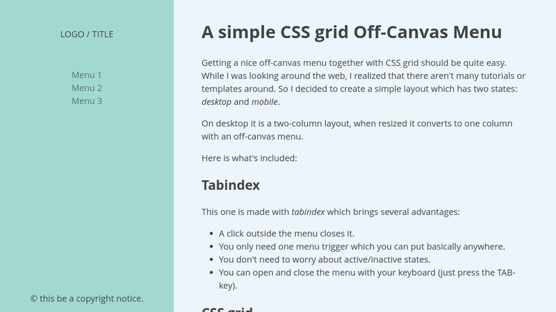 CSS Grid off-canvas menu (CSS only)