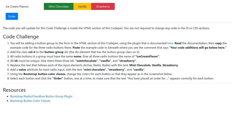 Code Challenge: Bootstrap Radio Button Group