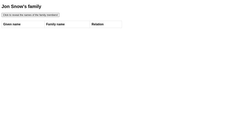 Jon Snow family table JavaScript project 4