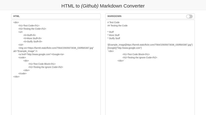 HTML to Github Markdown Converter