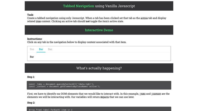 Tabbed Navigation using Vanilla Javascript