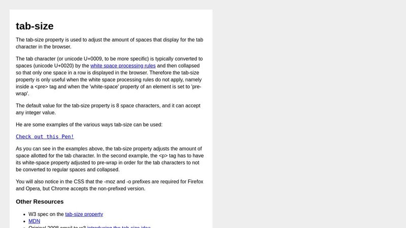 Tab-size for CSS-Tricks Almanac Entry